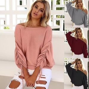 Sweaters | Pink Open Shoulder Batwing Sweater | Poshmark